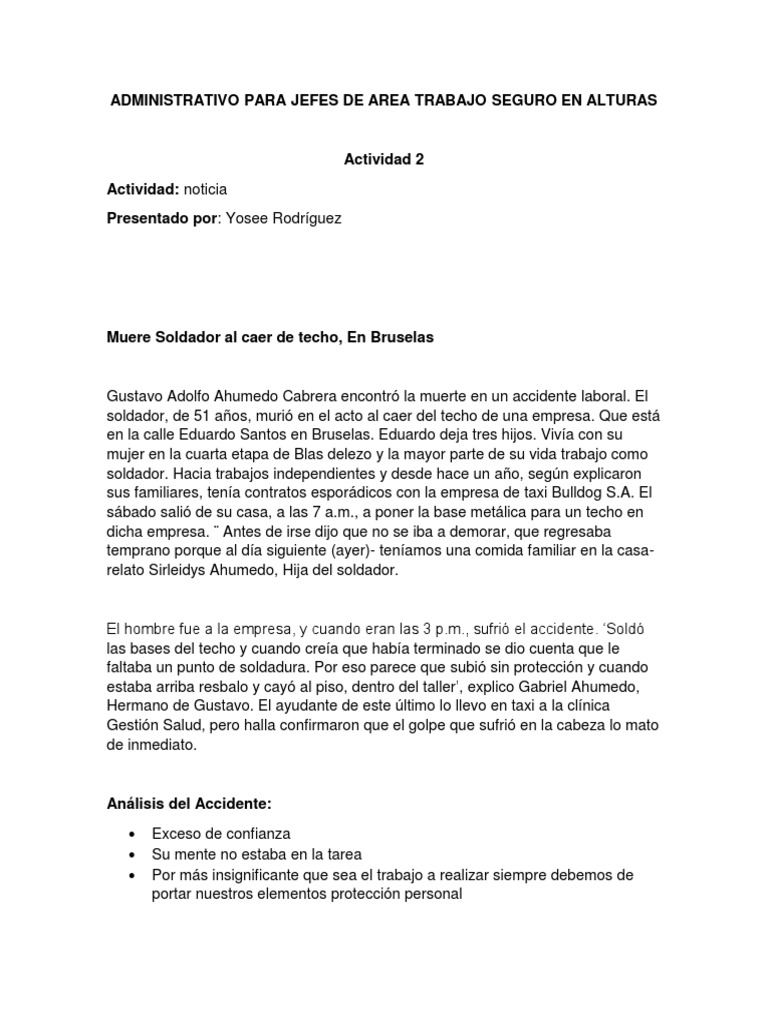 Administrativo para Jefes de Area Trabajo Seguro en Alturas Actividad 1 ...