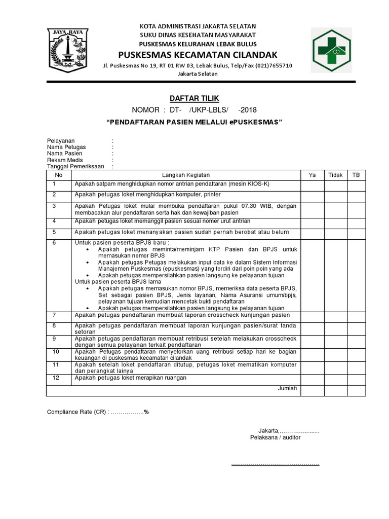 Daftar Tilik SOP Pendaftaran | PDF