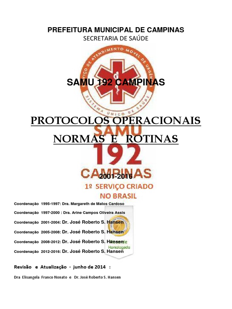 Protocolos Normas Rotinas SAMU 192 Campinas | Sistema de Saúde | Médico