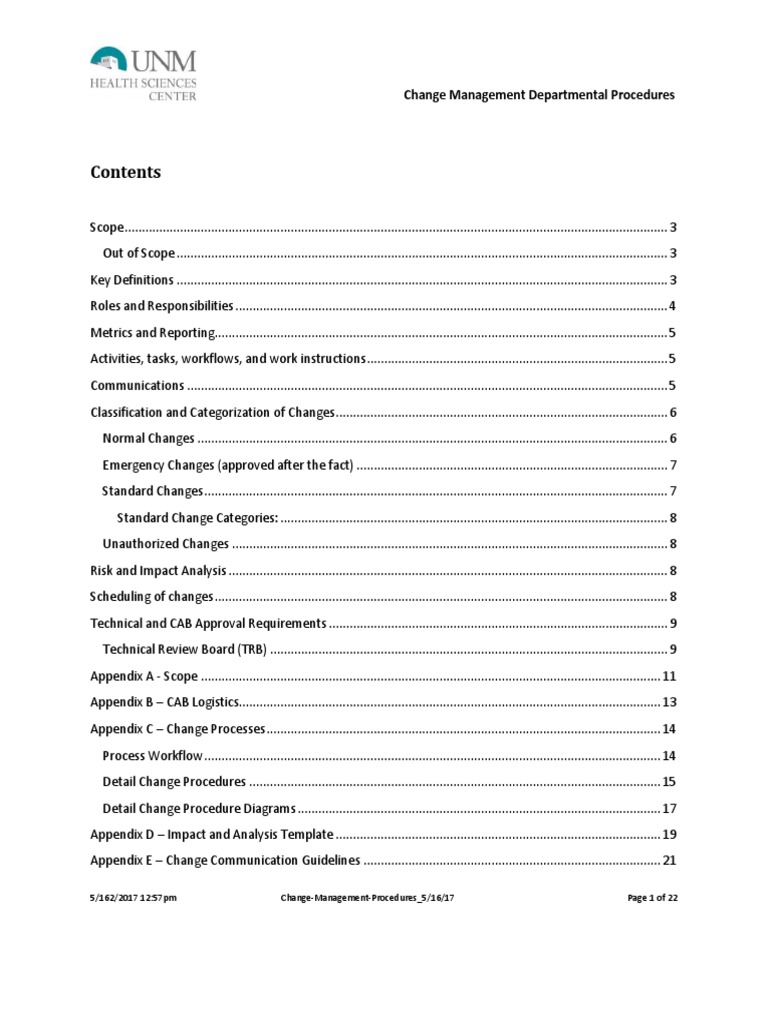 Change Management Procedures | PDF | Change Management | Risk