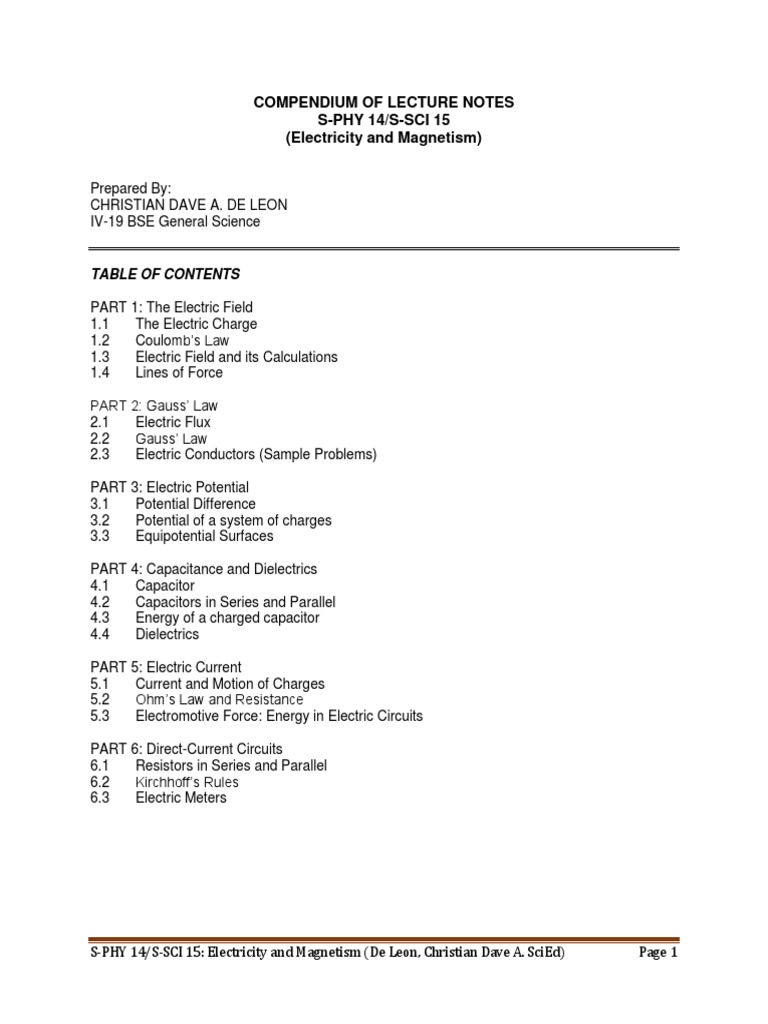 Physics - Electricity & Magnetism Compendium | Download Free PDF ...