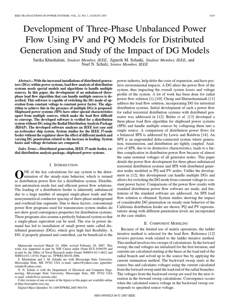 Development of Three-Phase Unbalanced Power Flow Using PV and PQ Models For Distributed ...
