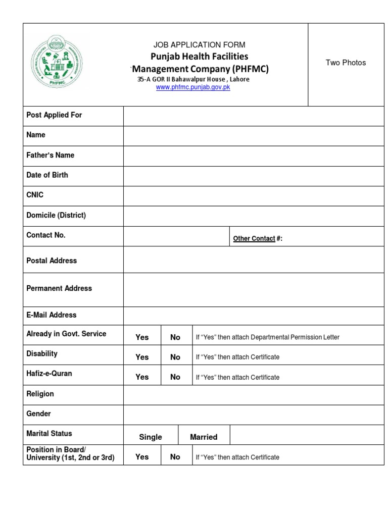 Job Appliaction Form PHFMC | PDF | Diploma | Academic Degree