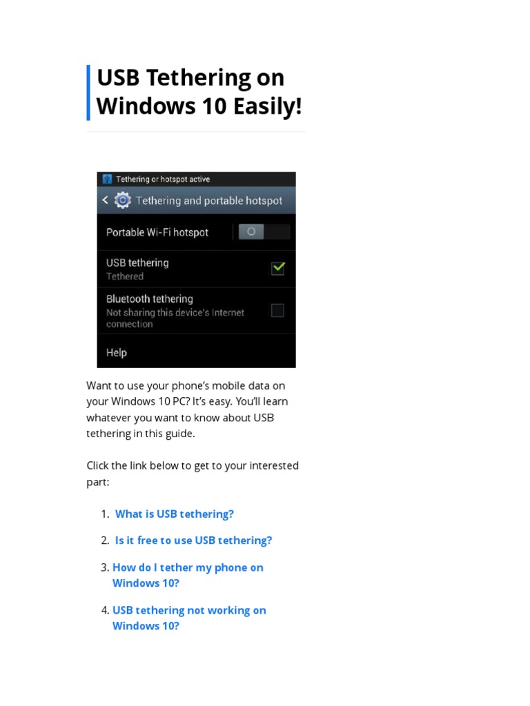 USB Tethering On Windows 10 | PDF | Windows 10 | Usb