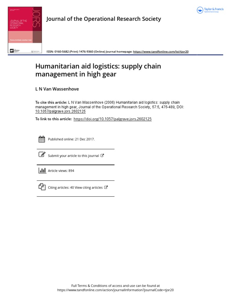 Humanitarian Aid Logistics Supply Chain Management in High Gear | PDF ...