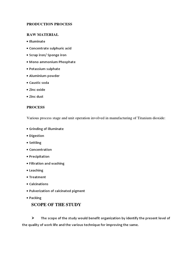 Titanium Dioxide Production Process Overview | PDF | Job Satisfaction ...