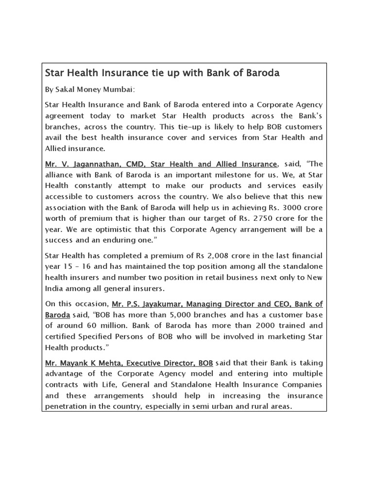 BOB-Star Health Insurance Deal | PDF