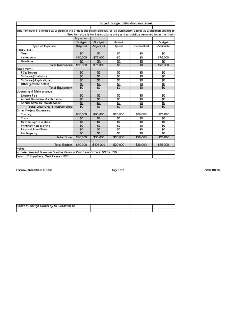 Budget Estimation Worksheet | PDF | Software | Application Software