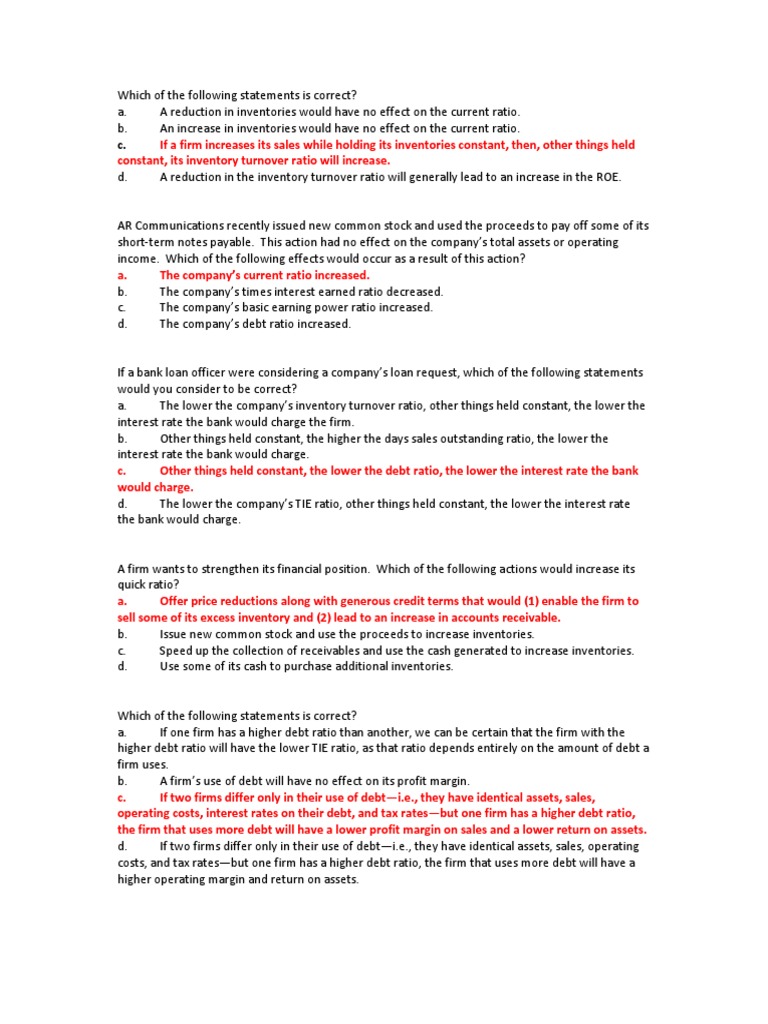 CH 03 Sample Qs | PDF | Revenue | Debt