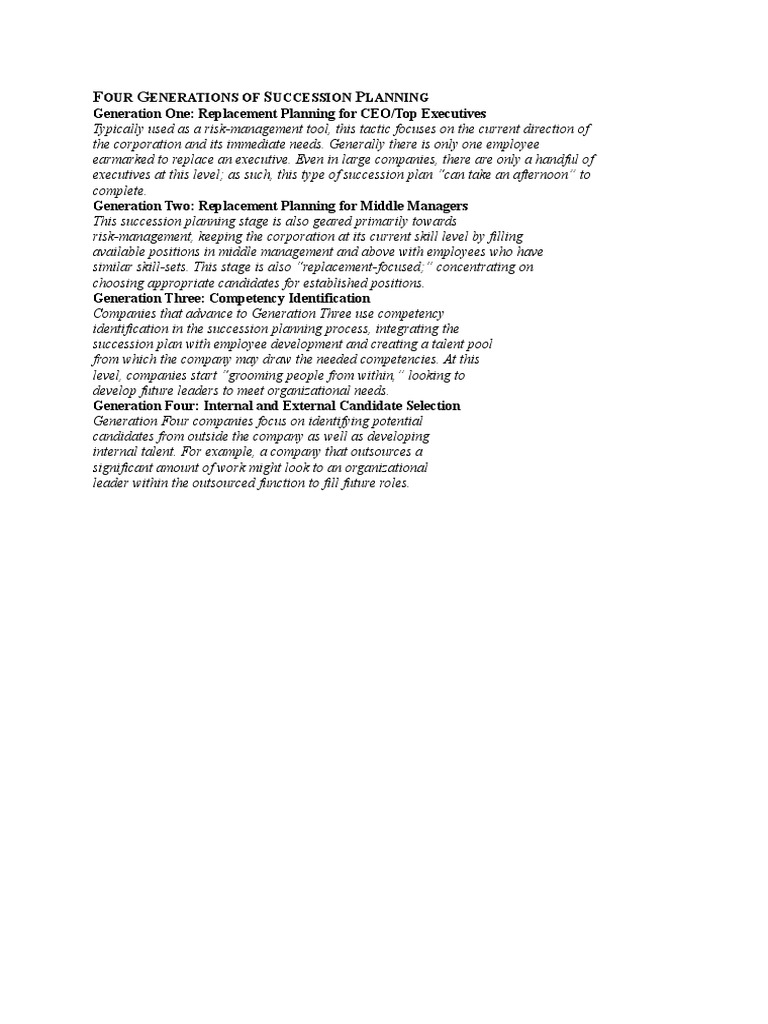 Four Generations of Succession Planning | PDF