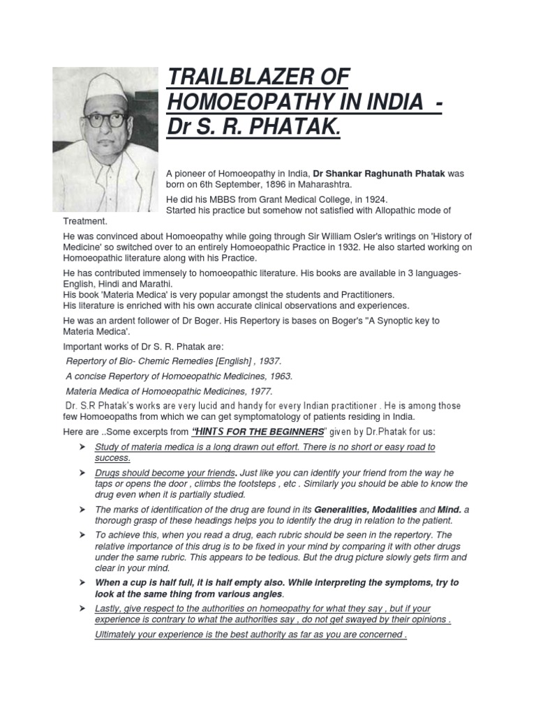 ARTICLE - DR.S R PHATAK. Kinjal Dave - 4th BHMC | PDF | Homeopathy ...