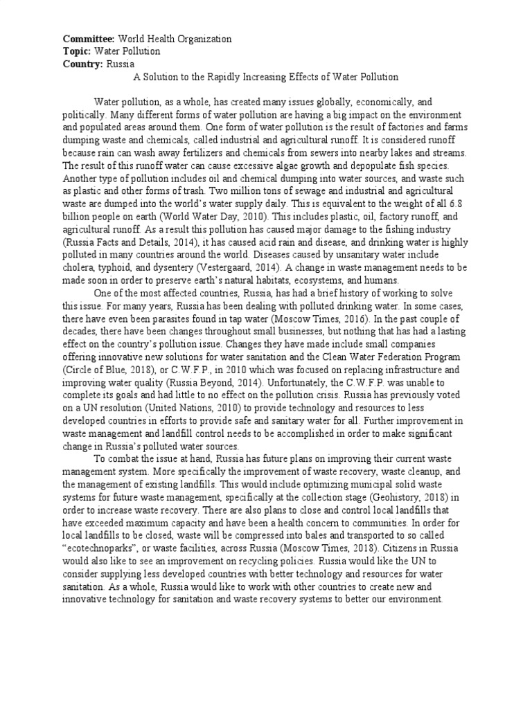 Mun Position Paper | PDF | Sanitation | Pollution