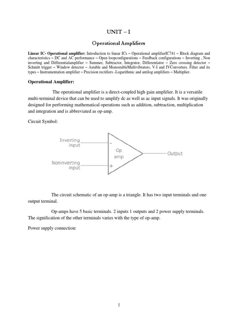 Unit - I Operational Amplifiers | PDF | Operational Amplifier | Amplifier