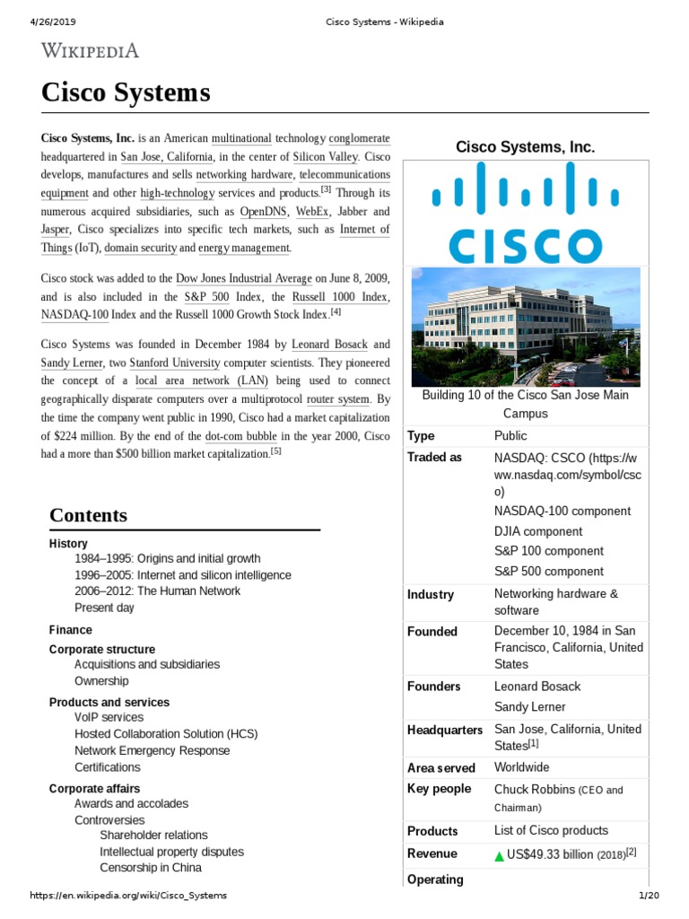 Cisco Systems - Wikipedia | PDF | Cisco Systems | Cisco Certifications
