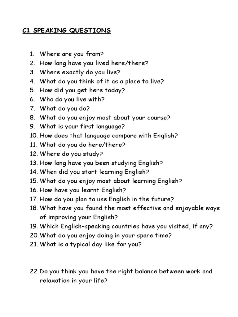 Speaking Questions C1 | PDF