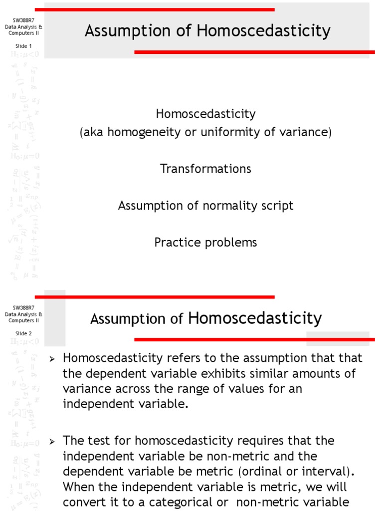 Assumption of Homoscedasticity | PDF | Variance | Statistical Significance