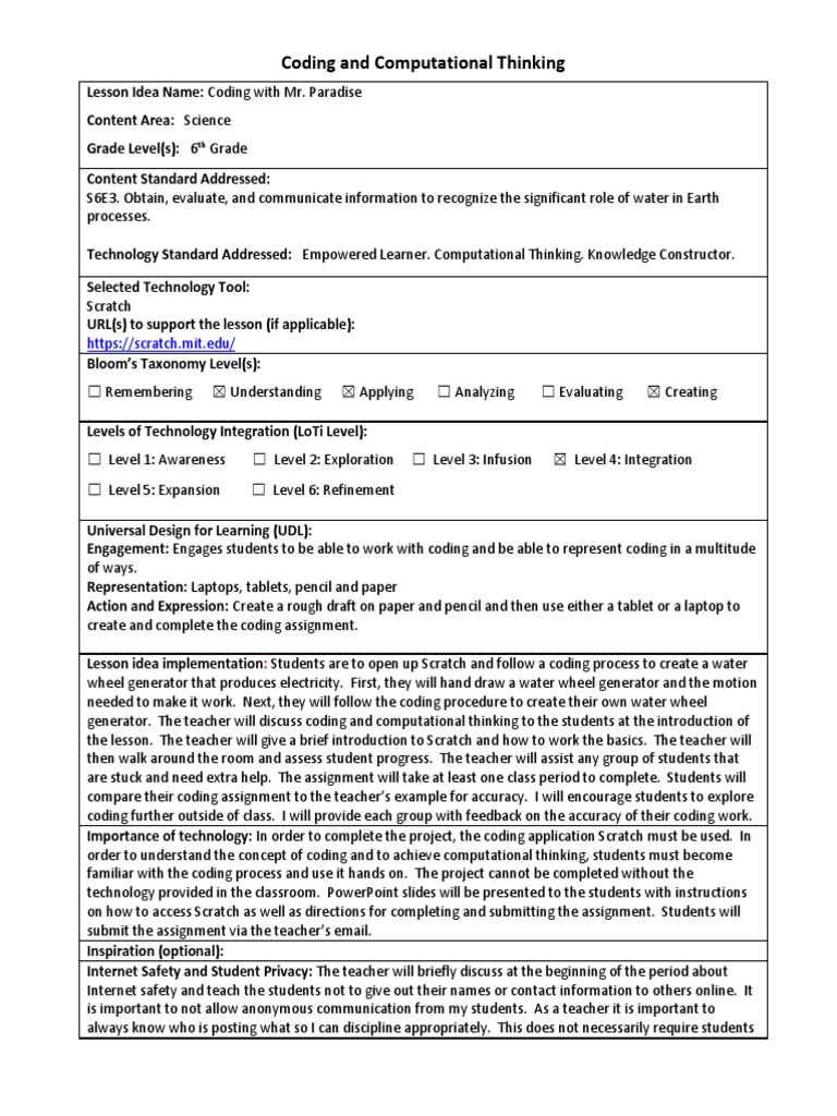 Coding Water Wheel Project for 6th Grade | PDF | Teachers | Behavior ...