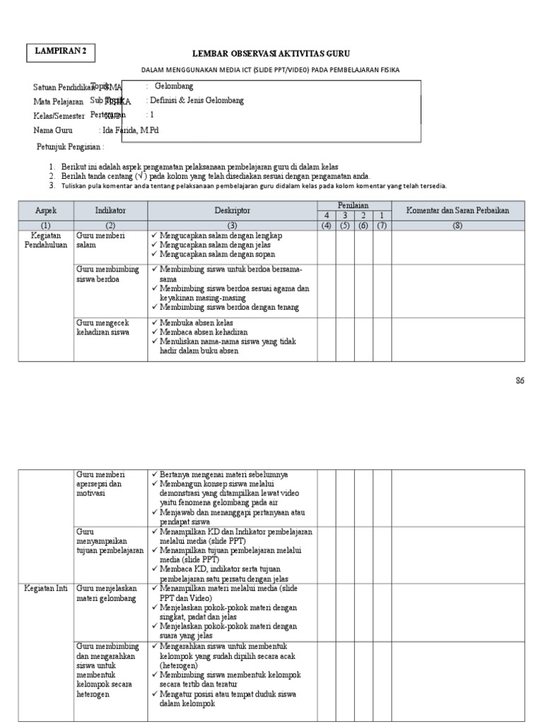 Lampiran 2 Observasi Guru | PDF