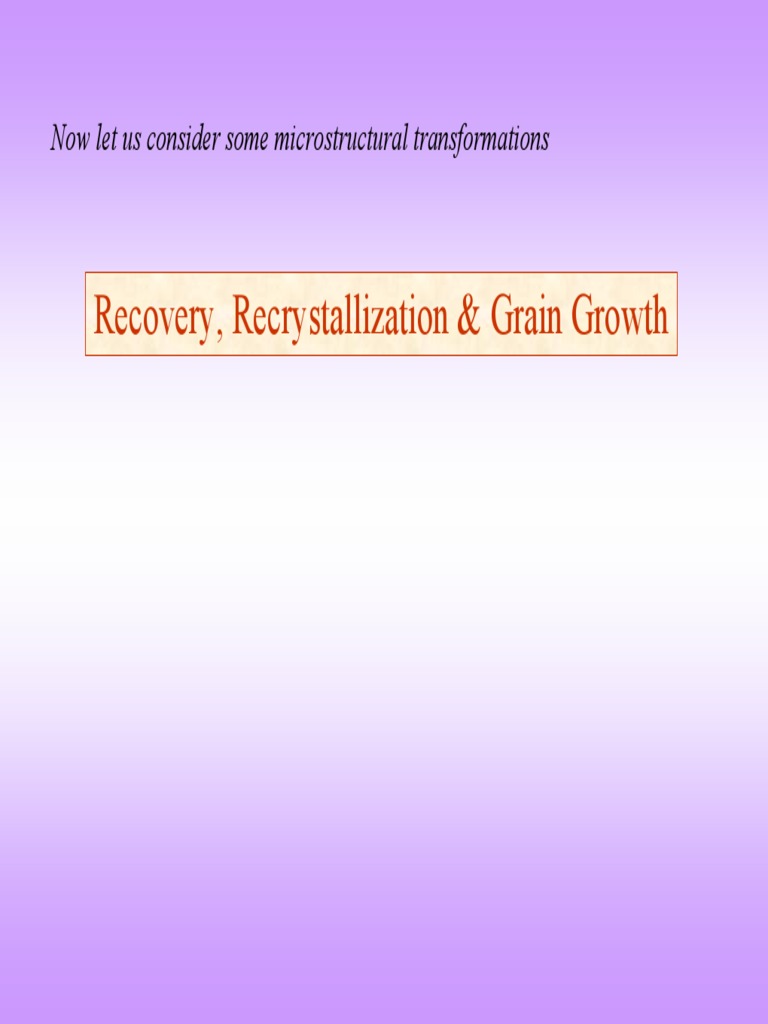 Recovery, Recrystallization & Grain Growth: Now Let Us Consider Some ...
