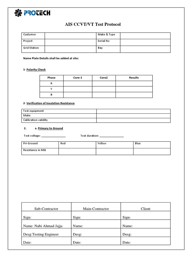 CCVT-VT Test Protocol | PDF | Transformer | Capacitor