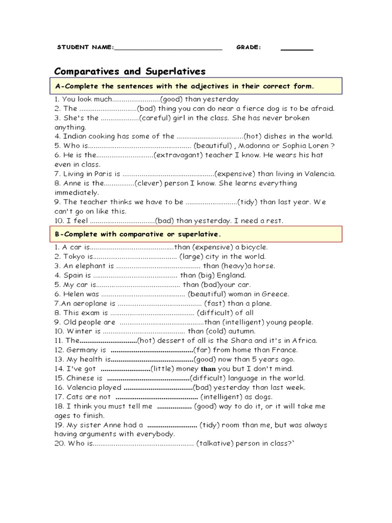 Comparatives and Superlatives - 17381 | PDF | Foods