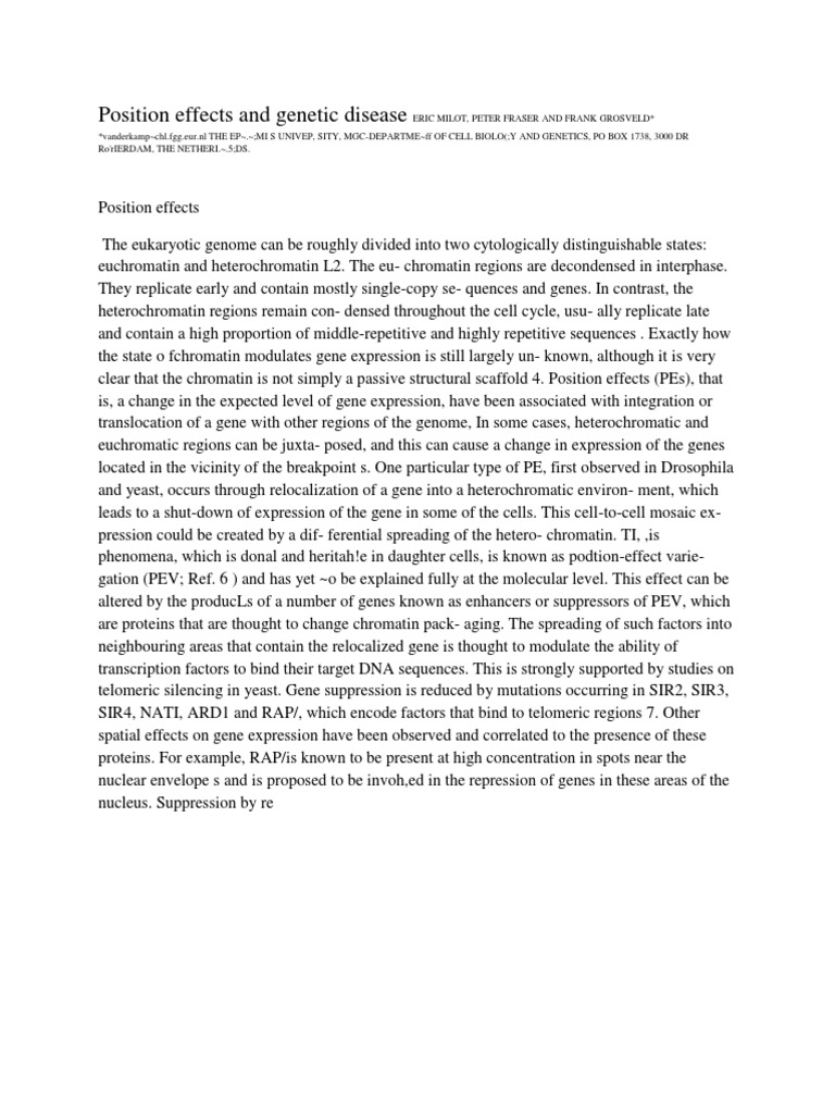 Position Effects and Genetic Disease | PDF | Gene | Gene Expression