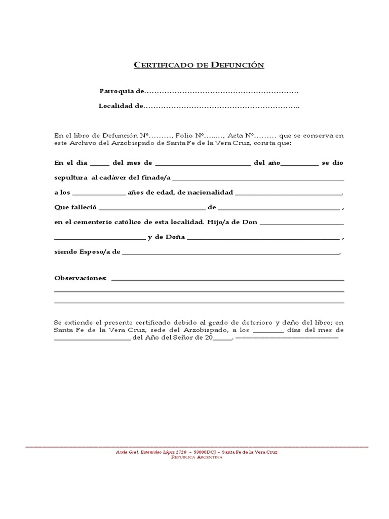 Modelo de ACTA DE DEFUNCION | PDF