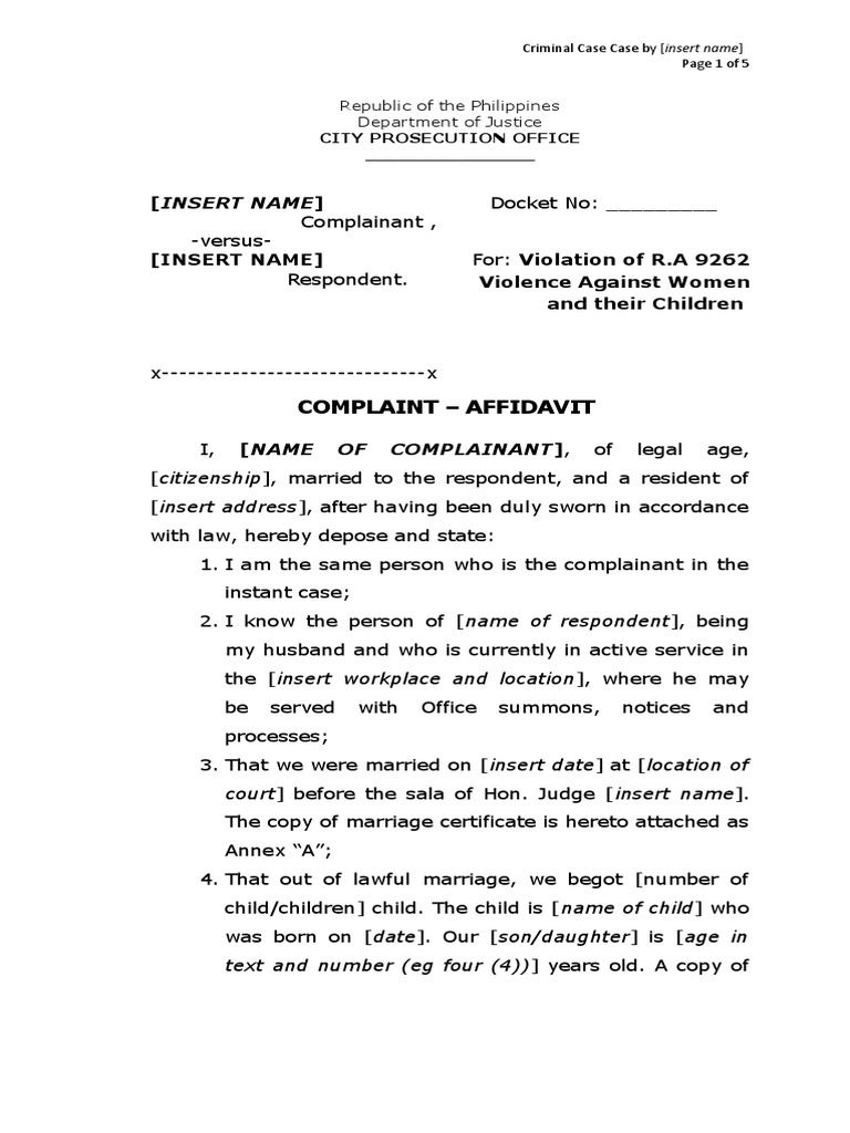 Template Complaint | PDF | Marriage | Complaint