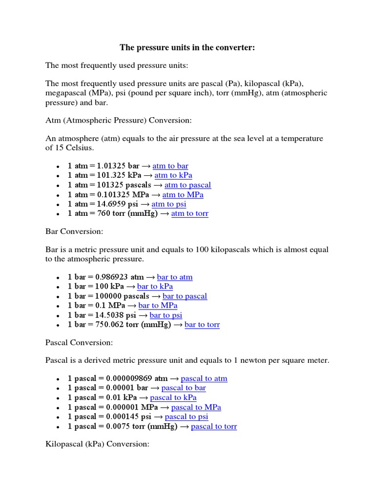 Pressure unit conversions chart | PDF