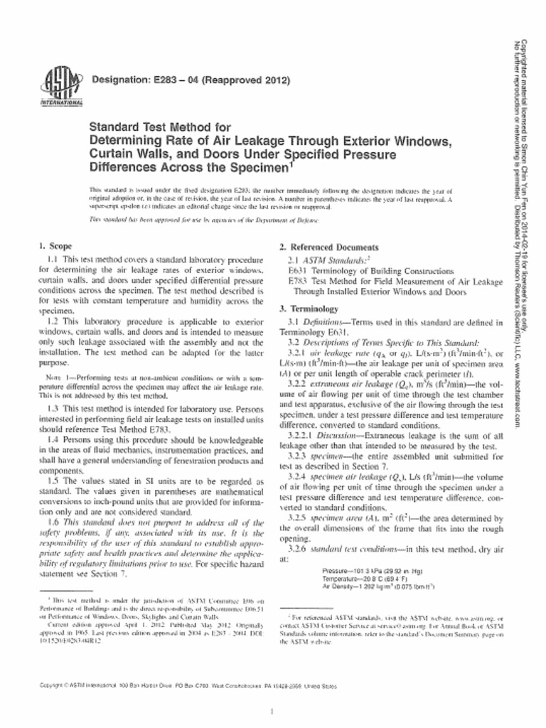 Astm E283-04 (2012) - Astm E330m-14 - Astm E331-00 2009 | PDF