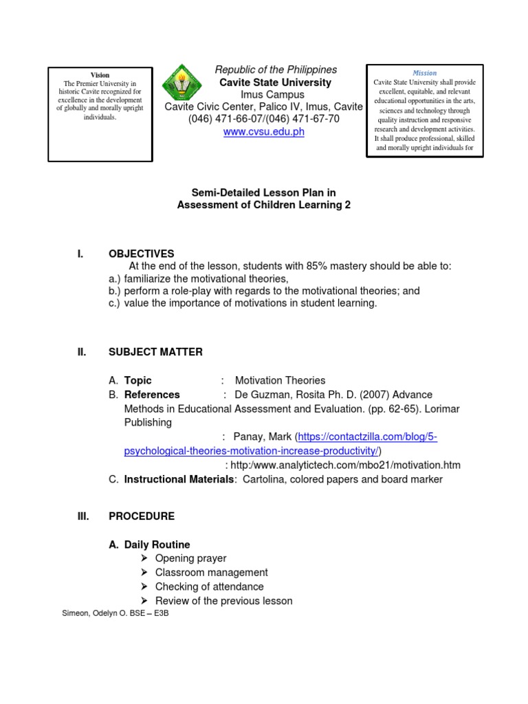 Lesson Plan on Motivation Theories | PDF | Motivation | Motivational