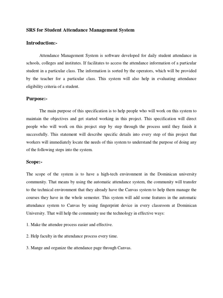 Srs For Student Attandance Management System | PDF | System ...