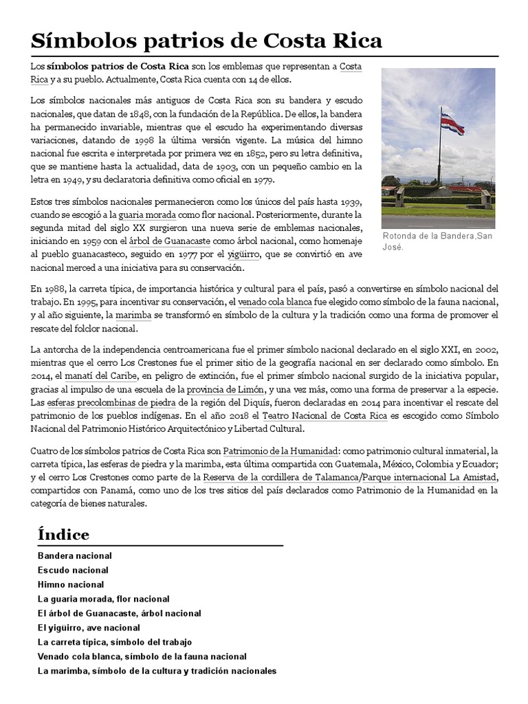 Símbolos Patrios de Costa Rica - Wikipedia, La Enciclopedia Libre | PDF ...