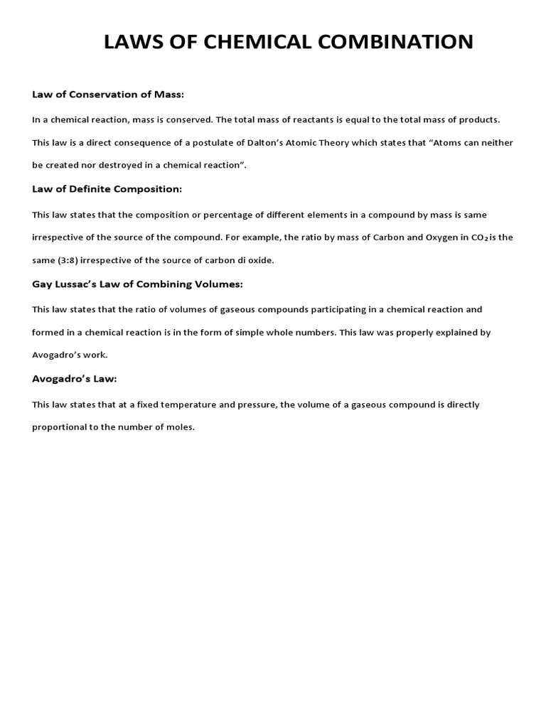 Laws of Chemical Combination | PDF