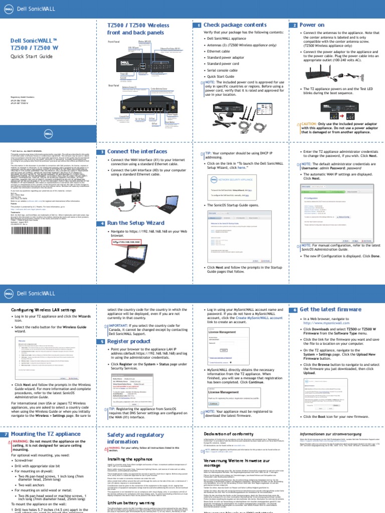 Dell Sonicwall™ Tz500 / Tz500 W: Tz500 / Tz500 Wireless Front and Back Panels Check Package ...