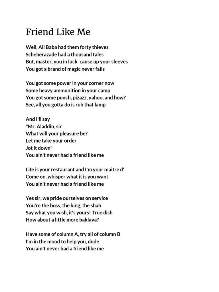 Friend Like Me - Letra | PDF