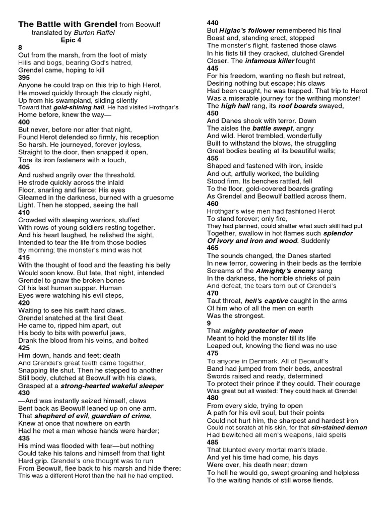 BEOWULF-The Battle With Grendel | PDF | Beowulf