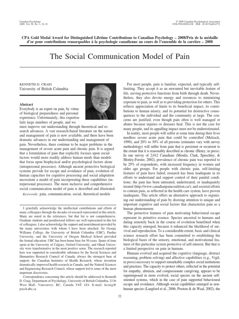 The Social Communication Model of Pain | PDF | Pain | Nonverbal ...