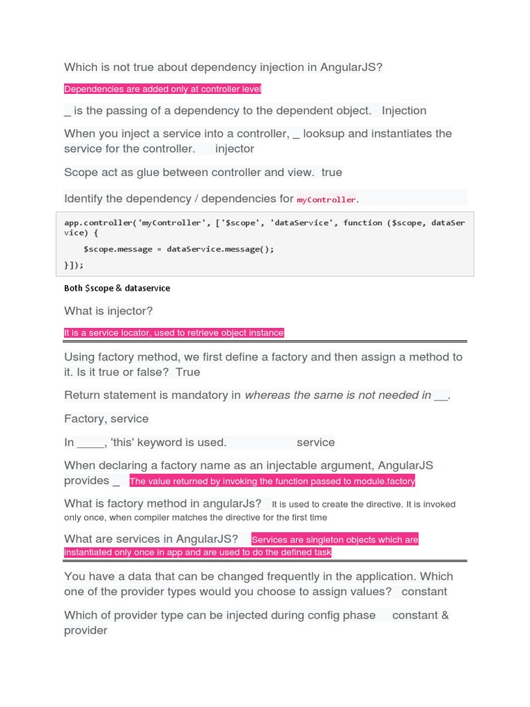 AngularJS Dependency Injection Quiz | PDF | Angular Js | Computer Engineering
