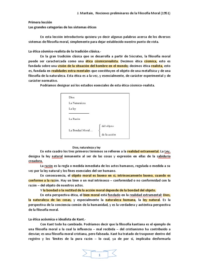 Maritain Lecciones Preliminares de La Filosofía Moral - Lección 1 | PDF ...