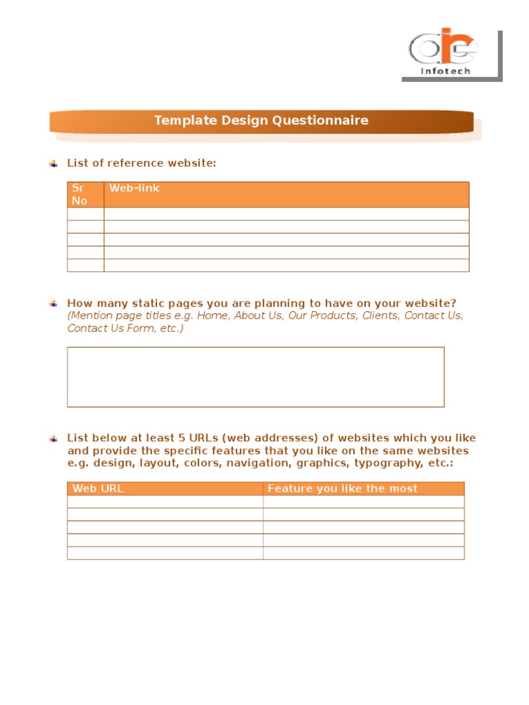 Template Design Questionnaire | PDF