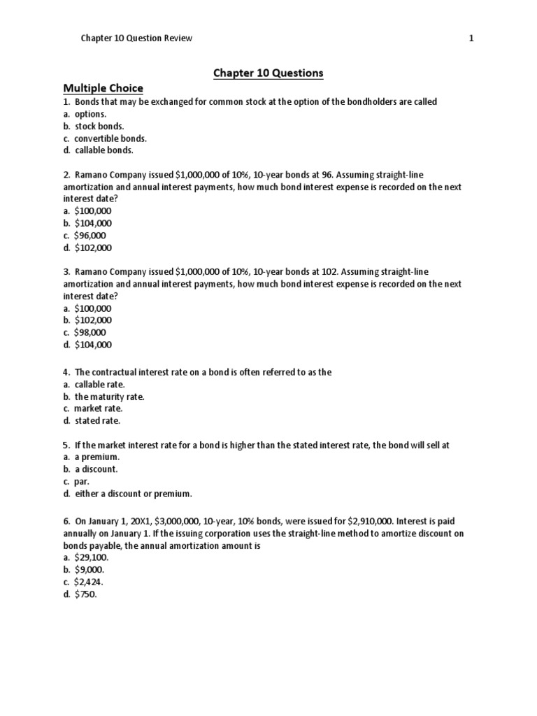 Chapter 10 Bond and Interest Review Questions | PDF | Debits And ...