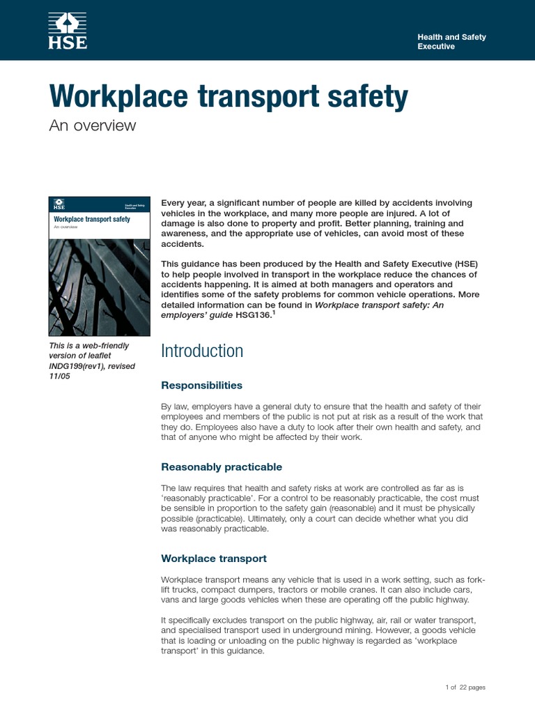 Workplace Transport Safety Pdf Traffic Occupational Safety And Health
