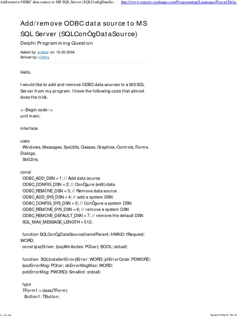 Add Remove Odbc Data Source To Ms Sql Server Sqlconfigdatasource Pdf Microsoft Access