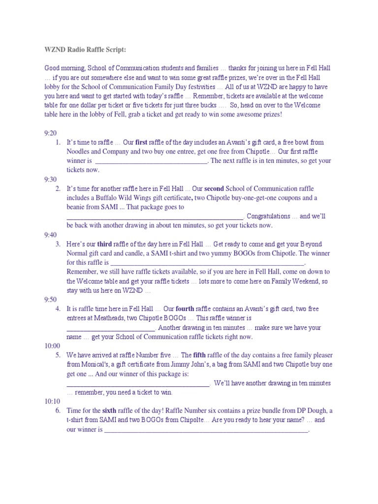 raffle script | Leisure