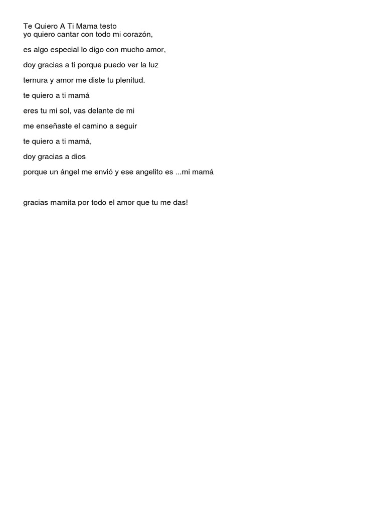 Te Quiero A Ti Mama Testo Pdf Amor Ocio