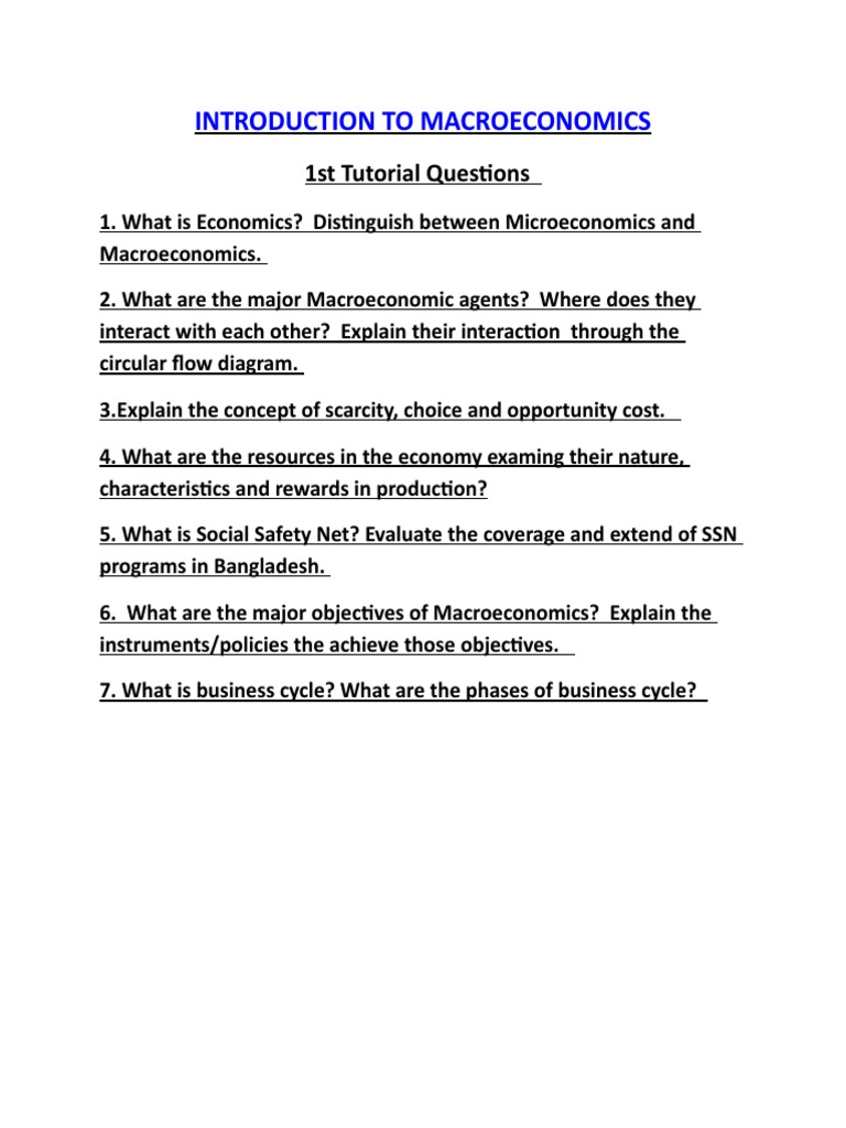 Introduction To Macroeconomics: 1st Tutorial Questions | PDF ...