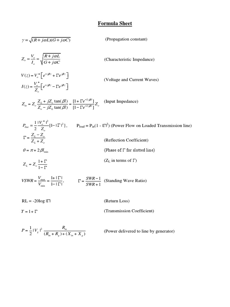 Formula Sheet: R JLG JC | PDF