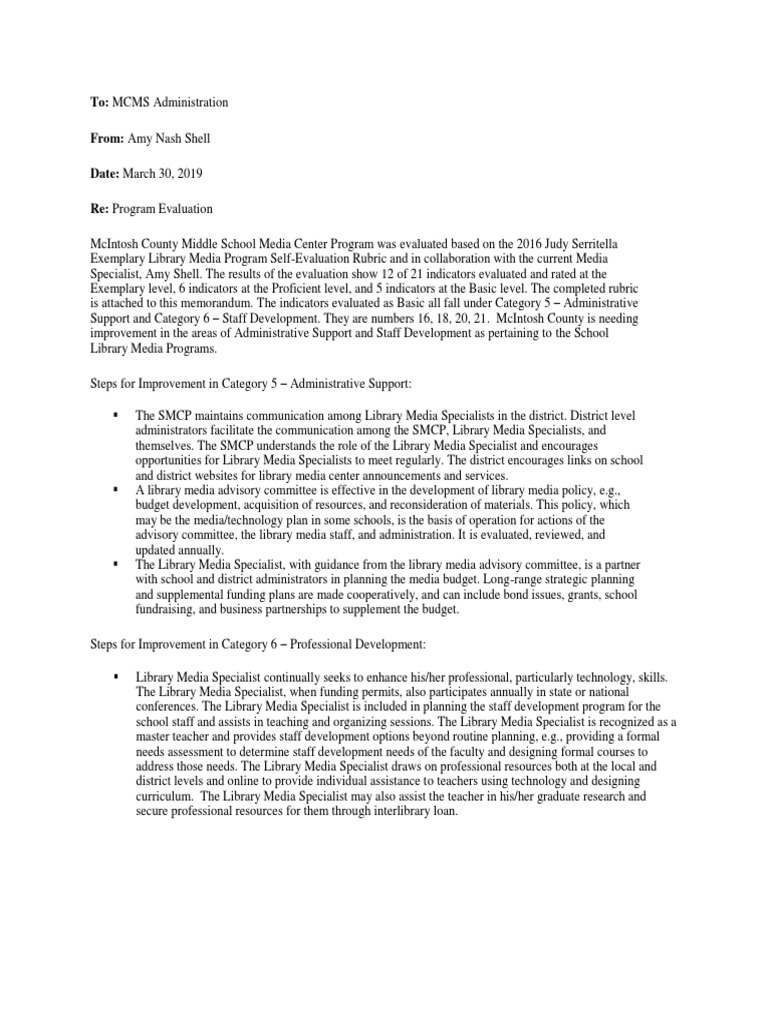 Shell - Program Evaluation Memo | PDF | Change | Teachers