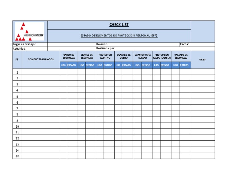 Check List Estado EPP | PDF